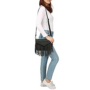HDE Women's PU Leather Hobo Fringe Crossbody Tassel Purse Vintage Small Handbag