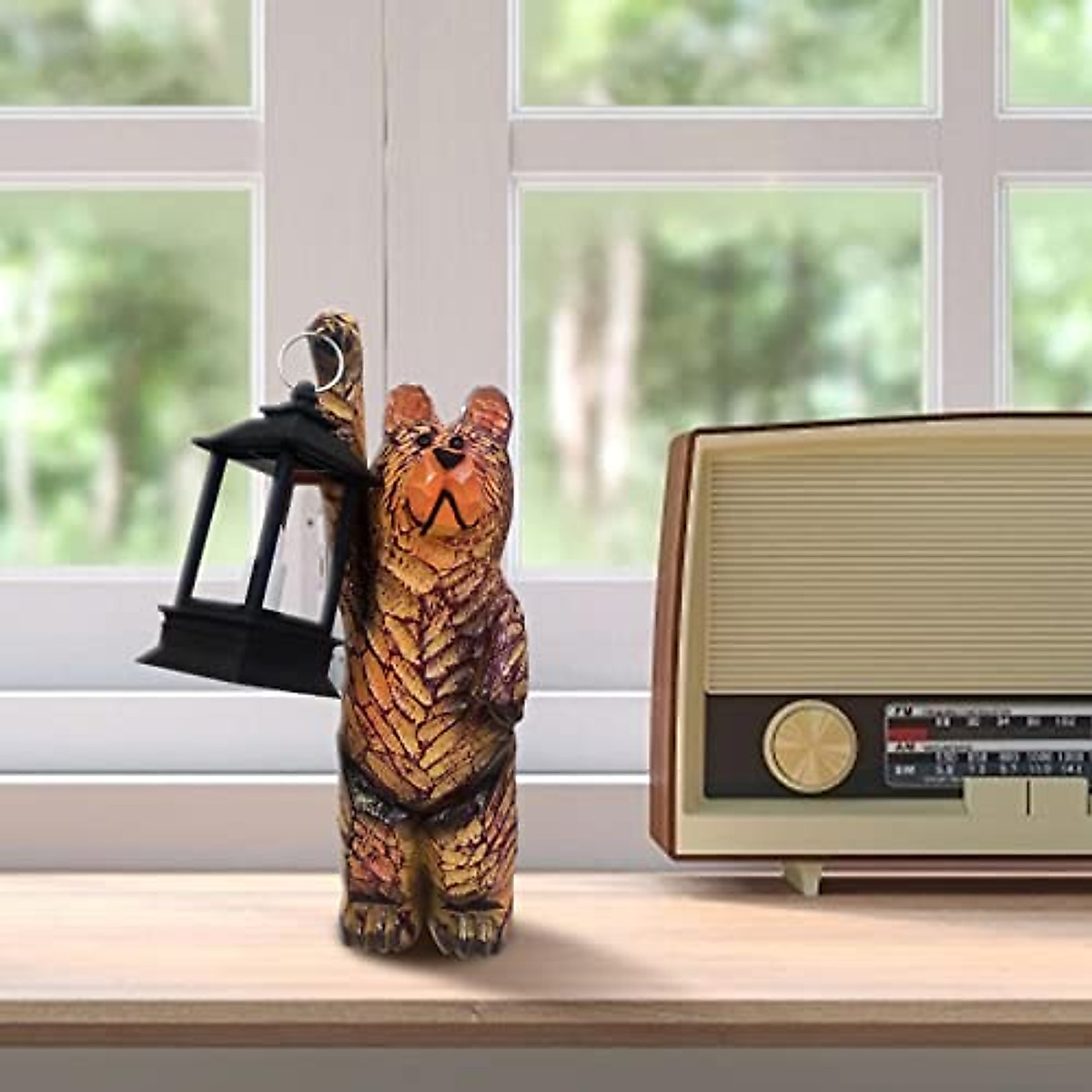 Carved Bear Chainsaw Carving with Lantern, Resin Lantern Bear Sculpture Decoration Lamp, Home Welcome Bear Solar Powered LED Outdoor Decor Garden Light, Indoor Outdoor Decor (A)