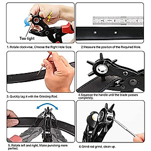 Leather Hole Punch Tool Set, Belt Hole Puncher Kit, Professional Puncher for Belt, Saddle, Dog Collars, Watch Strap, Shoe, Fabric, Paper, Craft Projects, Easily Punches Perfect Round Holes