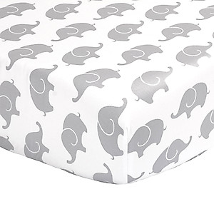 Grey Elephant Fitted Crib Sheet - 100% Cotton Baby Girl and Boy Jungle Animal Theme Nursery and Toddler Bedding