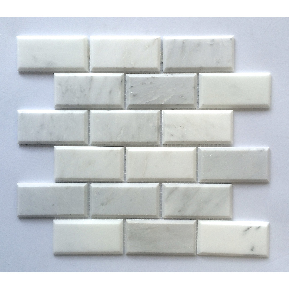 2x4 White Beveled Polished Carrara Marble Tile Backsplash Wall