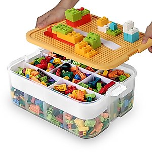 Kids Toy Storage Box for Lego Stackable Building Blocks Organizers Miniature Containers Bins with Base Plates Lids