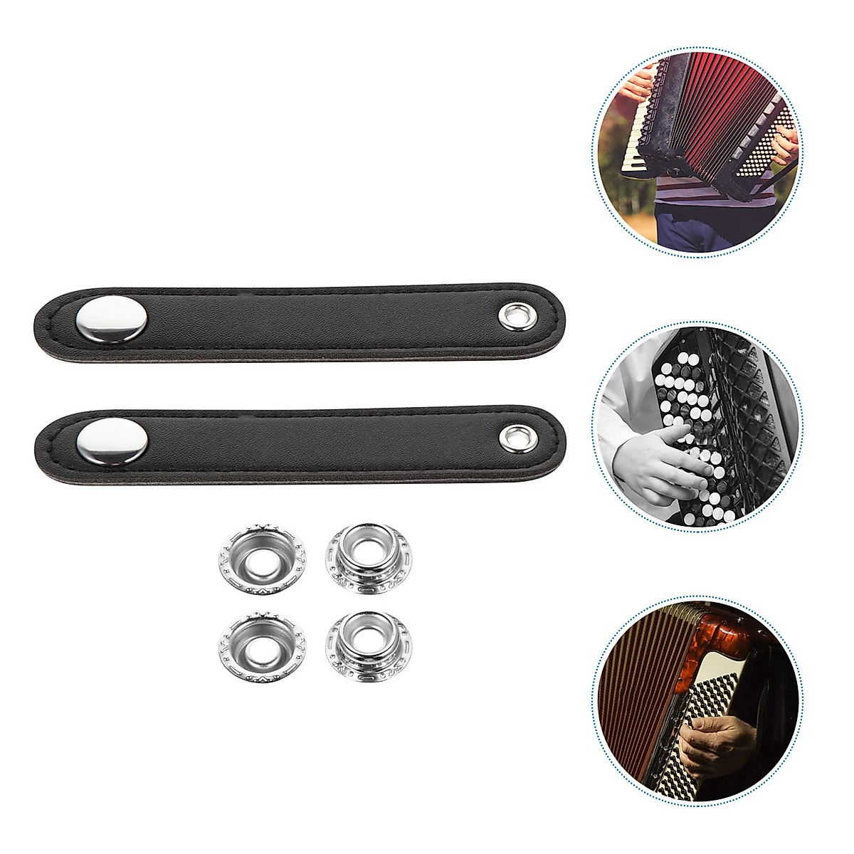 EXCEART 2pcs Black Leather Accordion Bellows Straps with Buckle Replacement for Bass Accordion