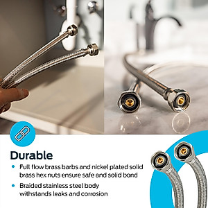 Eastman 60 inch Steel-Flex Faucet Connector, 1/2 Inch FIP x 1/2 Inch FIP, Braided Stainless Steel Faucet Supply Line, 48022