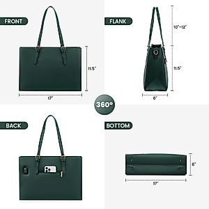 LOVEVOOK Laptop Bag for Women, Fashion Computer Tote Bag Large Capacity Handbag, Leather Shoulder Bag Purse Set, Professional Business Work Briefcase for Office Lady, 2PCs, 15.6-Inch, Deepgreen