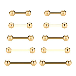 GAGABODY 14G Nipple Rings 12mm Nipple Piercings Gold Nipple Barbells16mm Nipple Jewelry 18mm Long Bar Nipple Ring 20mm Stainless Steel Tongue Barbell 14mm Barbells Piercing Jewelry for Women men