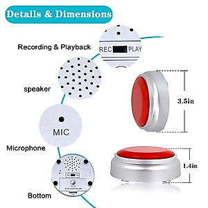 Recordable Button,Record Talking Button,Easy Button 30S Voice Recordable Button Sound Effect Button with Play Back （Red and Silver）