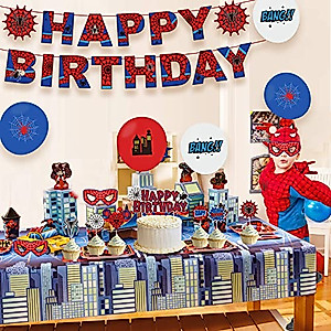CrzPai Spiderman Birthday Party Decorations Superhero Themed Party Supplies Favors With Banner, Welcome Hanger, Toy Masks, Cake Toppers and Latex Balloons