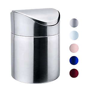 JILLICK Small Mini Trash Can with Lid, Brushed Stainless Steel Small Tiny Mini Trash Bin Can, Mini Countertop Trash Cans for Desk Office, Swing Top Trash Bin 1.5 L/0.40 Gal (Sliver)