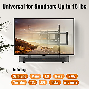 ELIVED Soundbar Mount Soundbar Mounting Bracket Under TV for Soundbar with/Without Holes, Sound Bar TV Bracket with 6.5" Holders Swivel to fit Various Soundbar, 17.7" Vertical Bracket, 15 Lbs. YD5011
