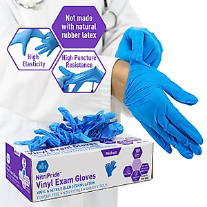 Med PRIDE NitriPride Nitrile-Vinyl Blend Exam Gloves, Medium 100 - Powder Free, Latex Free & Rubber Free - Single Use Non-Sterile Protective Gloves for Medical Use, Cooking, Cleaning & More