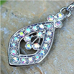 Amelia Fashion 14GA Opal & Aurora Teardrop Externally Threaded Belly Button Ring Dangle Belly Button/Navel Ring Double Jeweled 316L Surgical Steel (Aurora Borealis)