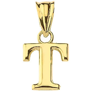 10K Yellow Gold Fine Mini Dangling Initial A-Z Charm 1/2" Pendant - Letter T