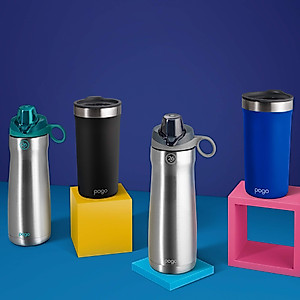 Pogo Vacuum Insulated Stainless Steel Water Bottle with Leak Proof Chug Lid and Silicone Carry Loop, Fuchsia, 26 oz