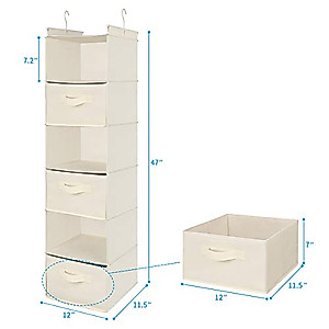 MAX Houser 6 Tier Shelf Hanging Closet Organizer, Closet Hanging Shelf with 2 Sturdy Hooks for Storage, Foldable,Grey and Beige-D3