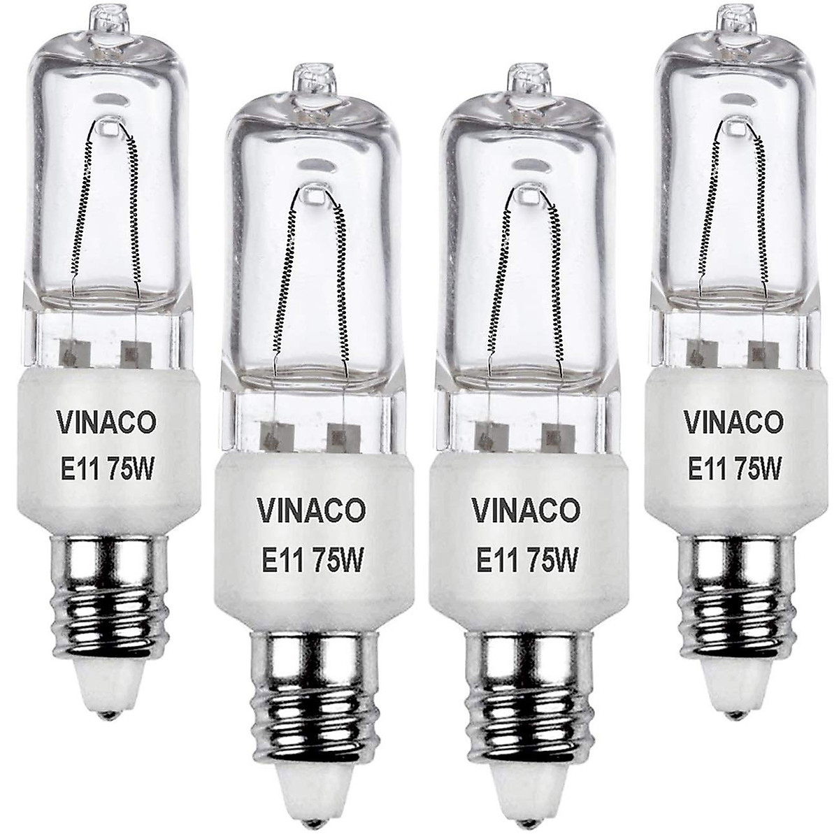 Vinaco E11 Bulb, JDE11 120v 75w Halogen Light Bulbs T4 E11 Bulb with E11 Mini Candelabra Base, High Output 1150lm E11 Halogen Bulb, 4PCS E11 Light Bulb with Warm White