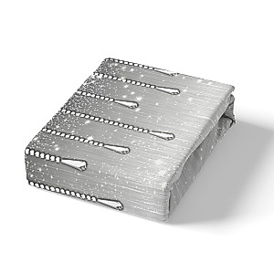 Geometric Ombre Stripes Fitted Sheet Full Size,Silver Glitter Sequin Diamond Bedding Set,Kids Girls Boys Adults Room Decor,Princess Dreamy Bed Cover,Gray Romantic Bed Sheet,2 Pillowcases