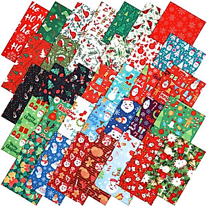 Irenare 100 Pcs 8 x 8 Inches Christmas Fabric Bundles Fat Quarters Santa Claus Precut Fabric Bundle Squares Xmas Tree Snowman Printed Sewing Patchwork Fabric Winter Fabric for Xmas DIY Crafts Quilting