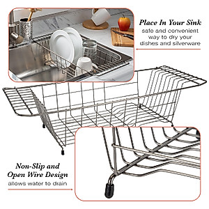 Kitchen Details Sink Dish Drainer Drying Rack | Dimensions: 19.88" x 8.07" x 4.92" | Space Saving | Fits Over Most Sinks | Durable | Onyx