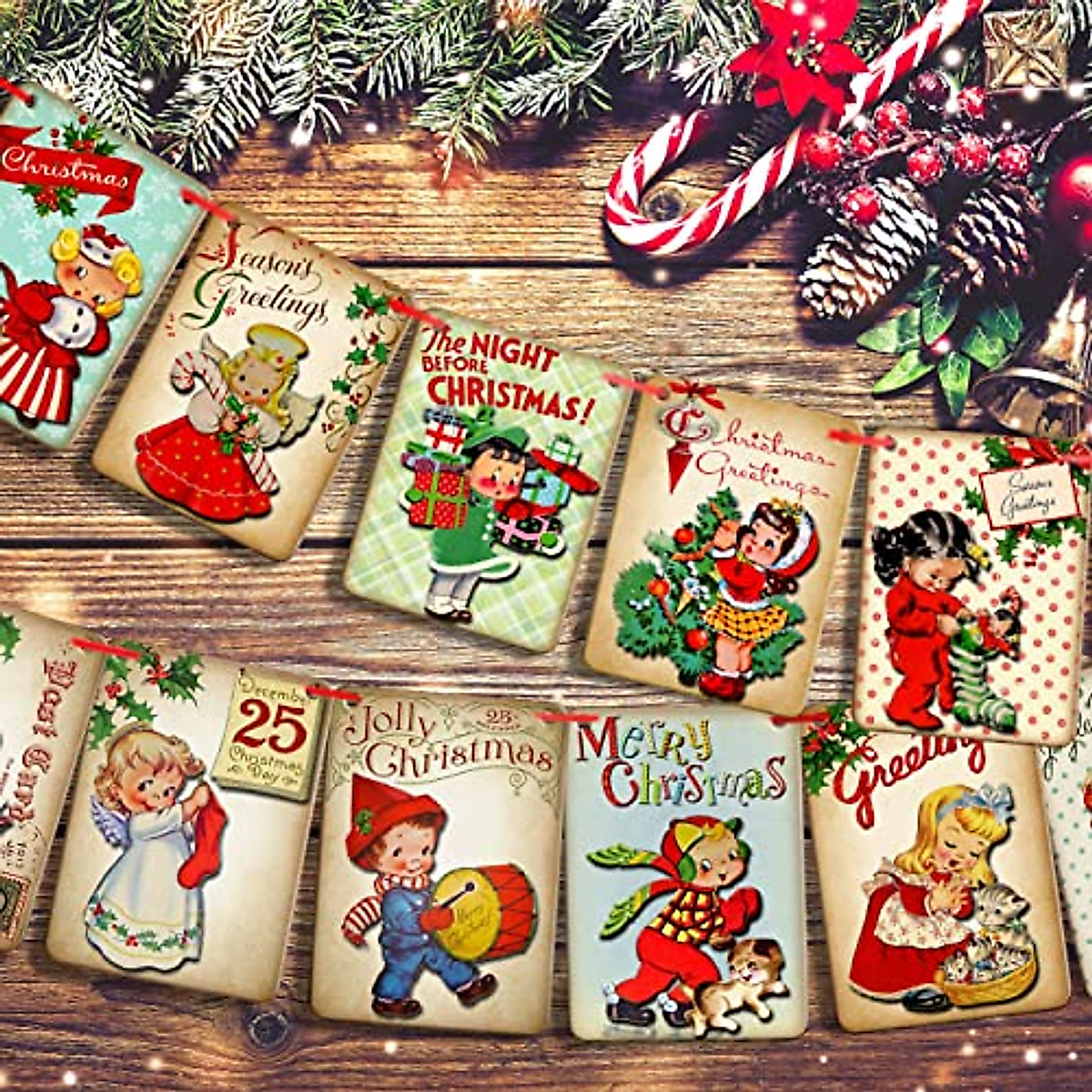 Vintage Christmas Decorations Christmas Party Banner - Christmas Decor Retro Xmas Banner Santa Claus Candy Cane Garland Indoor Outdoor,Christmas Party Favors/Sign/Photo Prop