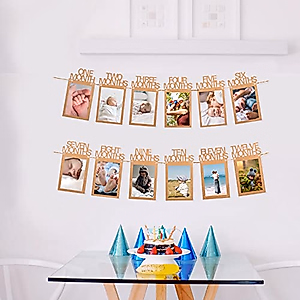 1st Birthday Baby Photo Banner for Newborn 12 Month Photo Prop,Kraft Photo Banner,First Birthday Decorations Boy or Girl Monthly Milestones Garland
