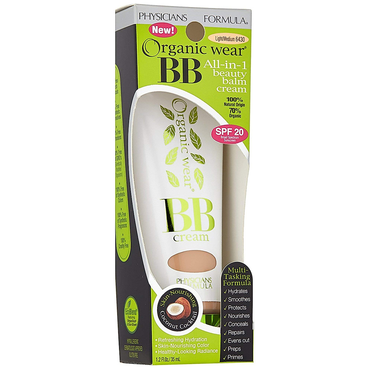 Physicians Formula Organic Wear 100% Natural Origin BB Beauty Balm Cream, Light/Medium, 1.2 Fluid Ounce