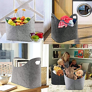 LIMEIDE Portable Felt Foldable Holder Bag/Bin/Basket for Storage,Grey Felt Bin with Handles,Collapsible & Stronger Storage Solution for Office,Bedroom,Camping,Toys Large,15.8x11.8x15.8 inches (LxWxH)