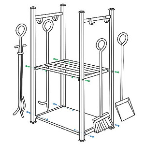 AMAGABELI GARDEN HOME Garden Home Firewood Rack Indoor with Fireplace Tools Set Log Holder Wood Rack Outdoor Log Rack Storage Tongs Poker Brush Shovel Bin Stacking Black Wrought Iron Accessories Kit