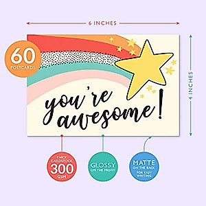 Sweetzer & Orange You Are Awesome Cards Postcards Pack (60 Post Cards) 4x6 Postcards for Kids and Adults. Positive Affirmations Cards, Kindness Cards, Employee Appreciation Awesome Notes