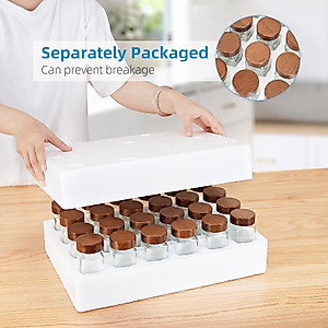 Yangbaga 24Pcs Glass Spice Jars with Labels，4oz Empty Square Spice Bottles with acacia wood lid & Shaker Lids and Silicone Collapsible Funnel Included