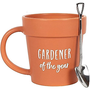 VELENTI Gardener Coffee Mug Gift - Funny Plant Pot Mug with Shovel Spoon - Cool Coffee Mugs for Men, Women - Mug for Gardeners, Dad Birthday Gifts, Cute Mom Christmas Gifts (Gardener Coffee Mug)