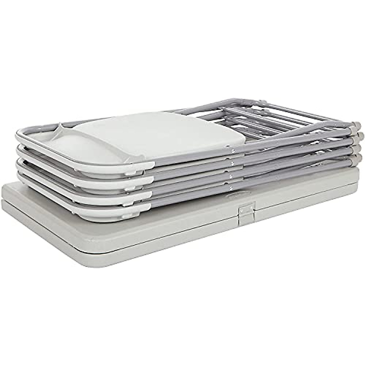 Office Star Resin 5-Piece Folding Square Table and Chair Set, Light Grey