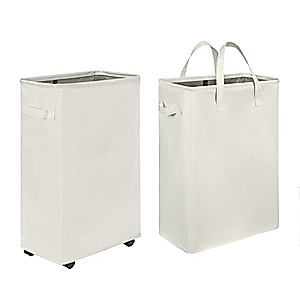 Chrislley 45L Slim Laundry Hamper with Wheels Narrow Rolling Laundry Basket Narrow Laundry Basket with Handle(Beige)