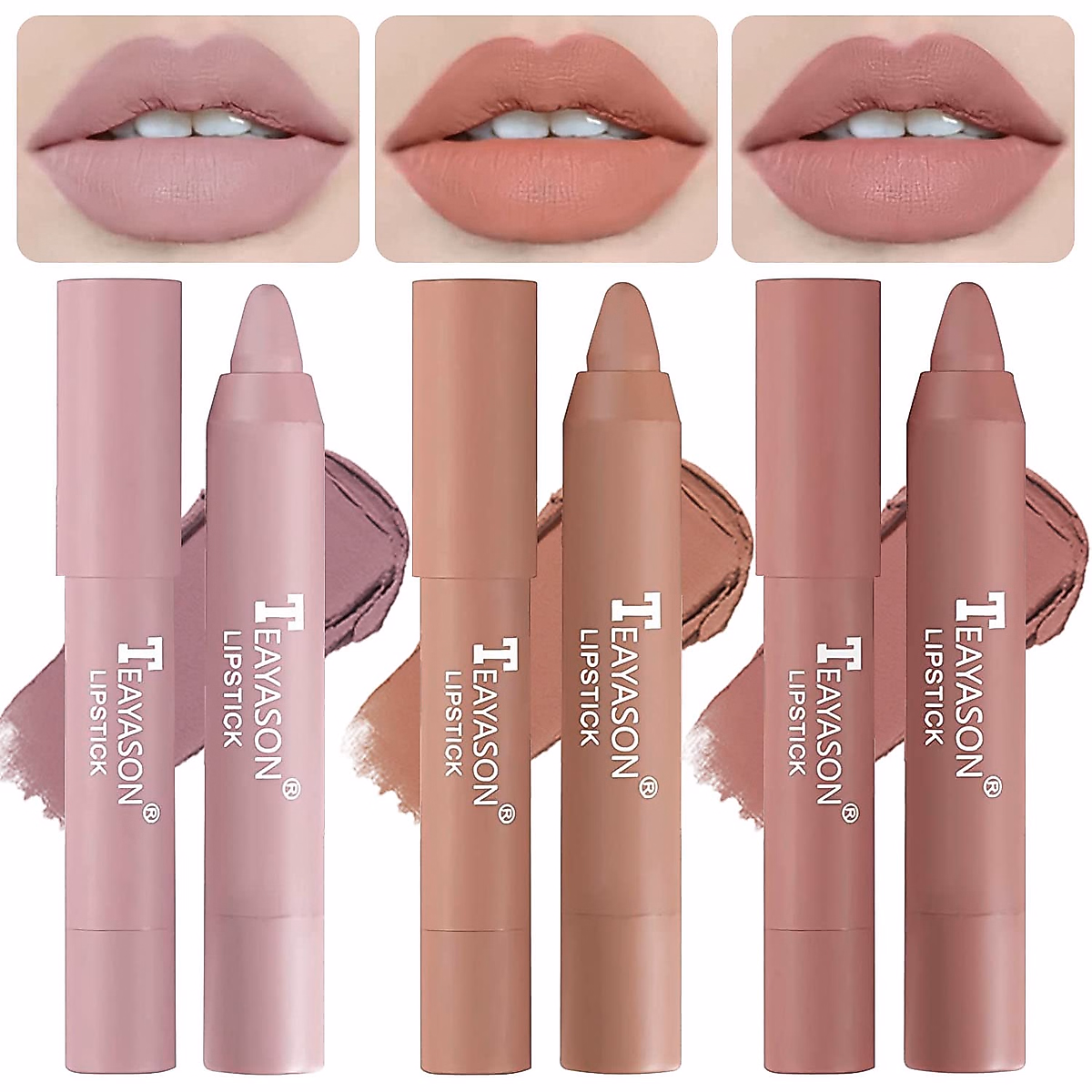 3 Colors Liquid Matte Lipstick Set, Velvet Air Moisture Smooth Crayon Nude Lipstick,Ultimate Nourishing Lipstick 24 Hour Long Lasting Waterproof Lip Gloss Lipstick for Women Makeu (Set F)