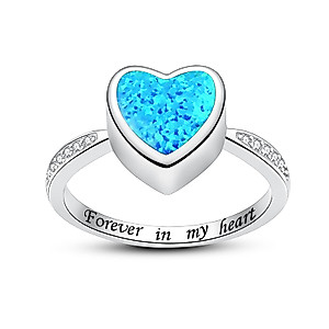 925 Sterling Silver Heart Urn Rings Hold Loved Ones Ashes Cremation Memorial Ring Keepsake Jewelry for Women for Human Ashes (Blue, 9)