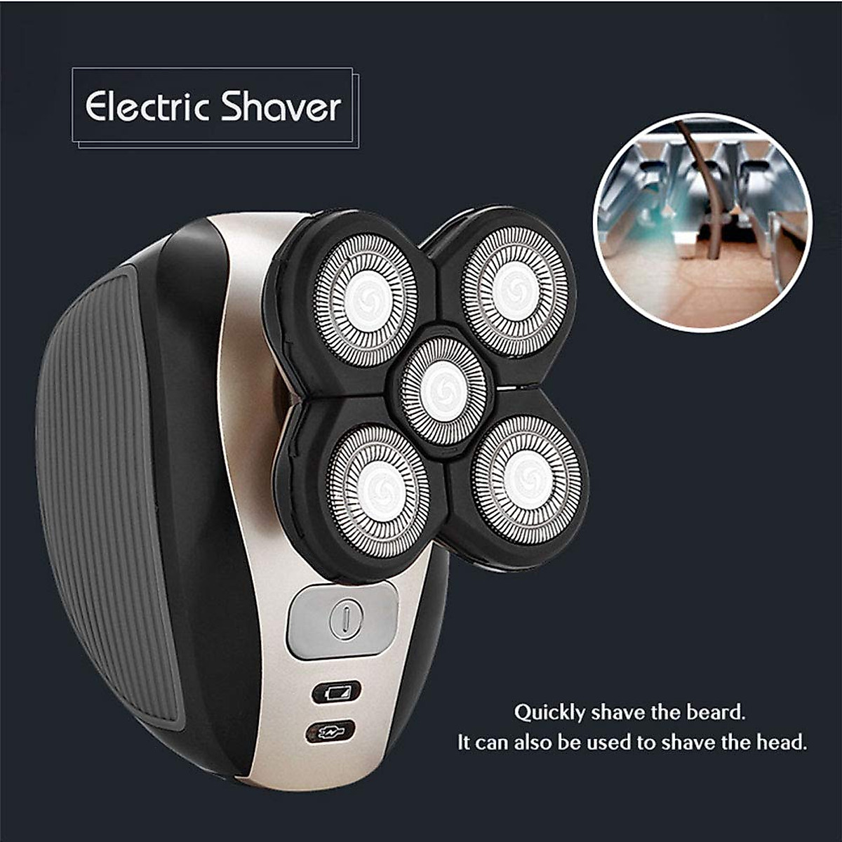 Men's 5 in 1 5D Electric Rotary Razor Rechargeable Waterproof Five-Headed Beard, Hair Razor for a Perfect Bald Look, Cordless and USB Rechargeable