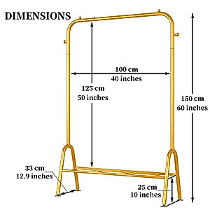 YMHT Garment Rack Metal Gold Clothing Rack with Shelves Clothes Rack with Shoe Shelves Hat Hooks Bedroom Cloakroom (Gold)