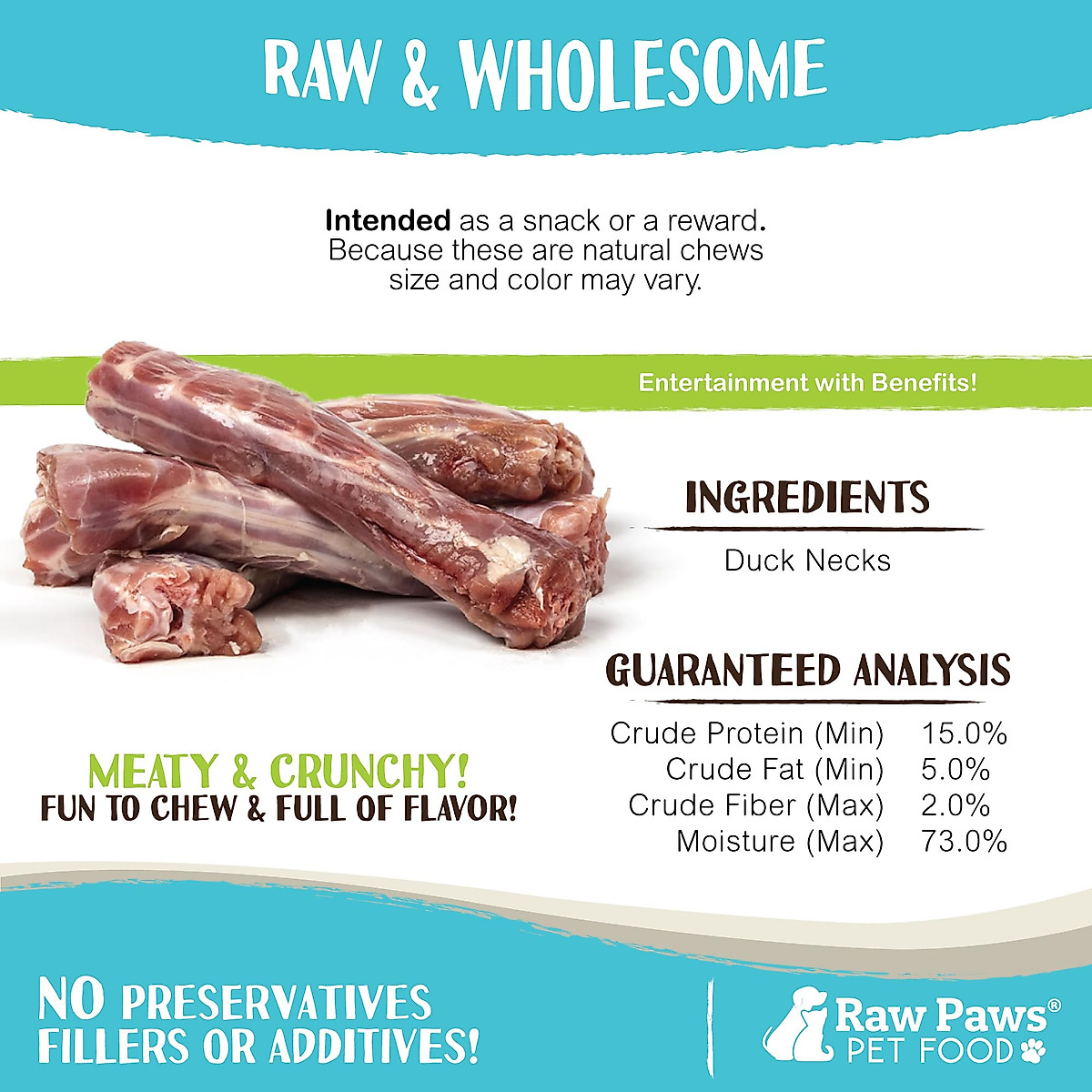 Raw Paws Frozen Raw Duck Necks for Dogs, 20 lb - Made in USA - Raw Dog Bones - Fresh Meaty Dog Bones - Frozen Dog Bones - All-Natural Raw Meaty Bones for Dogs - Healthy Edibles Dog Bones