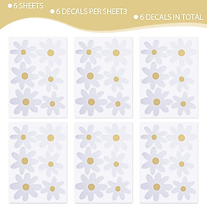 36PCS Daisy Wall Decal White Daisy Decals Flower Wall Decals Peel and Stick Retro White Daisy Flower Wall Stickers Vinyl Wall Floral Decals for Kids Nursery Bedroom Classroom Office Decor 6 Sheet