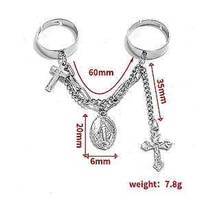 17Pcs Adjustable Punk Chain Rings Set， Vintage Knuckle Gothic Rings Set Alloy Biker Obsidian Chain Open Rings, Stackable Hollow Carved Finger Rings Midi Rings Joint Jewelry for Women (Silver)