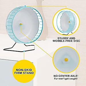 Silent Hamster Wheel, Super Quiet 8.3 Inch Hamster Exercise Wheel with Firm Bearing Lock and Stand, Hamster Cage Runner Wheels Accessories for Hamster Tiny Gerbil Mice or Other Small Animals