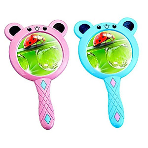 2 PC Children's Students Reading Magnifying Glass Hand-held Handle Foldable Kids Magnifying Glass Magnifying Glasses are Great for Read, Coins, Stamps, Map, Inspection (Blue+Pink)