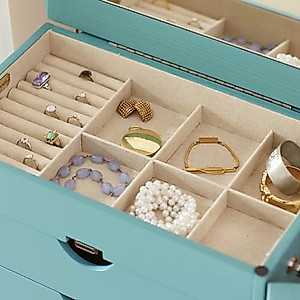 Hives and Honey 9006-349 Carson Fully Locking Jewelry Armoire, Large, Turquoise