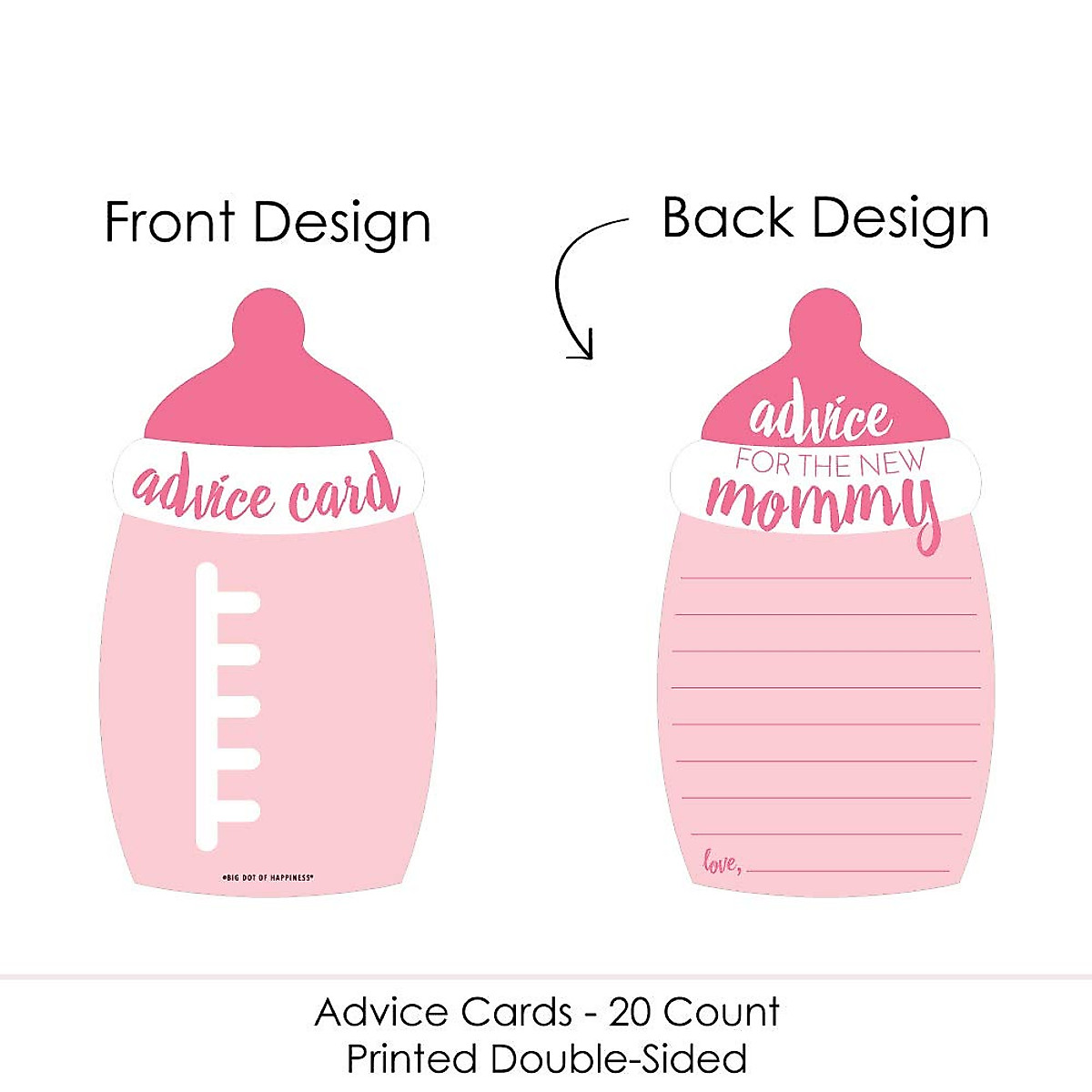 Big Dot of Happiness Baby Girl - Pink Bottle Baby Shower Advice Cards - Set of 20