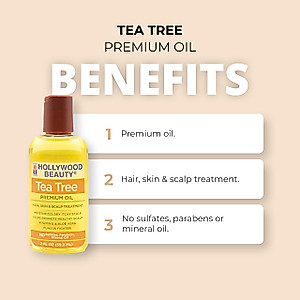 Hollywood Beauty Tea Tree Oil for Hair, Scalp, and Skin, 2 fl oz - Moisturizes Dry, Itchy Scalp, Fungus Fighter, Blended with Vitamin E & Aloe