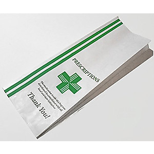 Green Health Cross - Dispensary Prescription Bags (10x3x1.5) Gusseted Paper Pharmacy Bag, Medication Packaging for Drug Stores, Designed with Collectives in Mind - With Compliance Statement (100)