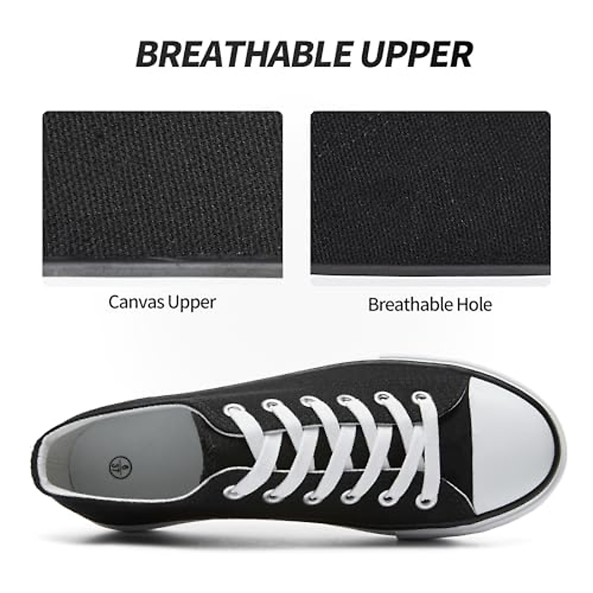 SERNIAL Women's White Platform Sneakers Low Top Platform Shoes Lace Up Canvas Shoes for Women(Black/White,US5)