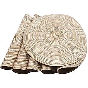 SHACOS Round Braided Placemats Set of 6 Washable 15 inch Round Placemats Kitchen Table Place Mats Round Table Mats (Beige, 6)