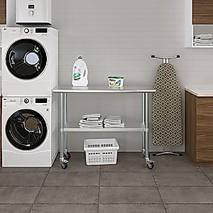 18" X 48" AmGood Stainless Steel Work Table with Wheels | Metal Mobile Table | Food Prep