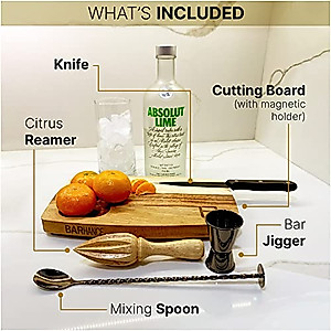 Mixing Bar Set Cocktail Kit by BARHANCE - Bar Tools Cocktail Set with Bar Jigger, Cutting Board, Citrus Reamer, Mixing Spoon, Knife - Bartender Kit Professional Cocktail Set